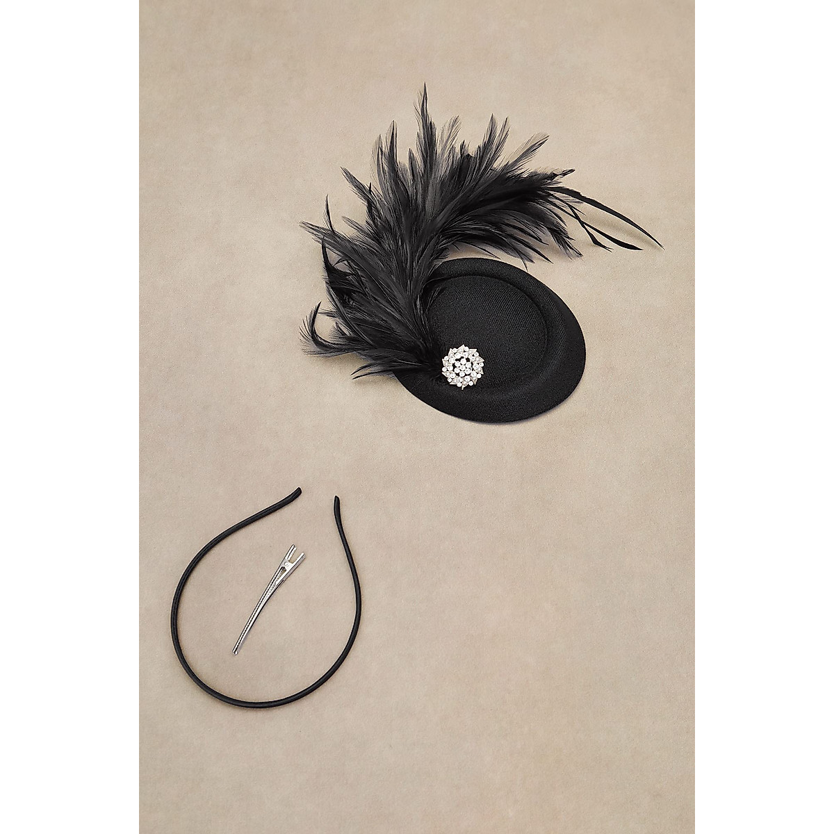BABEYOND Fascinator Hat for Women Tea Party Kentucky Derby Fascinator Hat Pillbox Hat Peacock Feather Fascinator (Black)