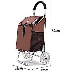 Shopping Trolley on Wheels Multi Function Shopping Cart Pull Rod Car Aluminum Alloy Fold Portable Groceries,Effort Trolley Baggage Pull Rod Trailer Storage Hand Trucks,Brown ,