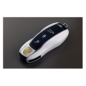 Xotic Tech White Smart Remote Key Fob Protector Cover Shell Case Holder Compatible with Porsche Boxster Cayenne Panamera Cayman Macan Carrera 911 991 918 Spyder(Fits 3 Button)
