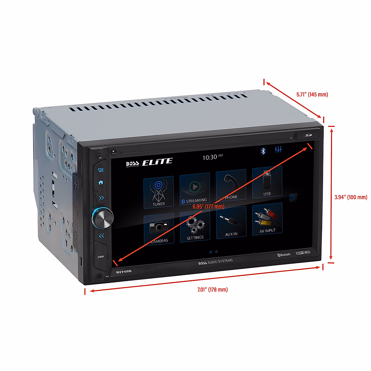 BOSS Audio Systems BV745B 6.95 Inch Touchscreen Car Stereo, A-Link Screen Mirroring, Double Din, Bluetooth Audio - Calling, Built-in Microphone, No CD/DVD, USB, SD, AUX in, AM/FM