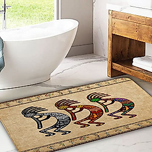 Southwestern Bathroom Rugs, Southwestern Native America Ethnic Tribal Kokopelli Bathroom Rugs Geometric Retro Abstract Art Hipster Memory Foam Southwestern Bathroom Rugs(17X29inches)