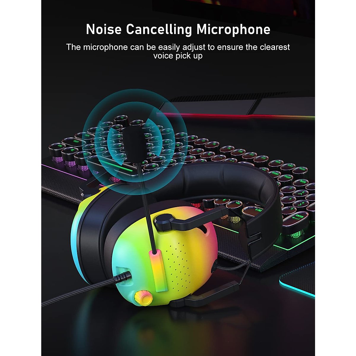 SENZER SG500 Surround Sound Pro Gaming Headset with Noise Cancelling Microphone - Soft Memory Foam Padding - Portable Foldable Headphones for PC, PS4, PS5, Xbox One, Switch - Gradient