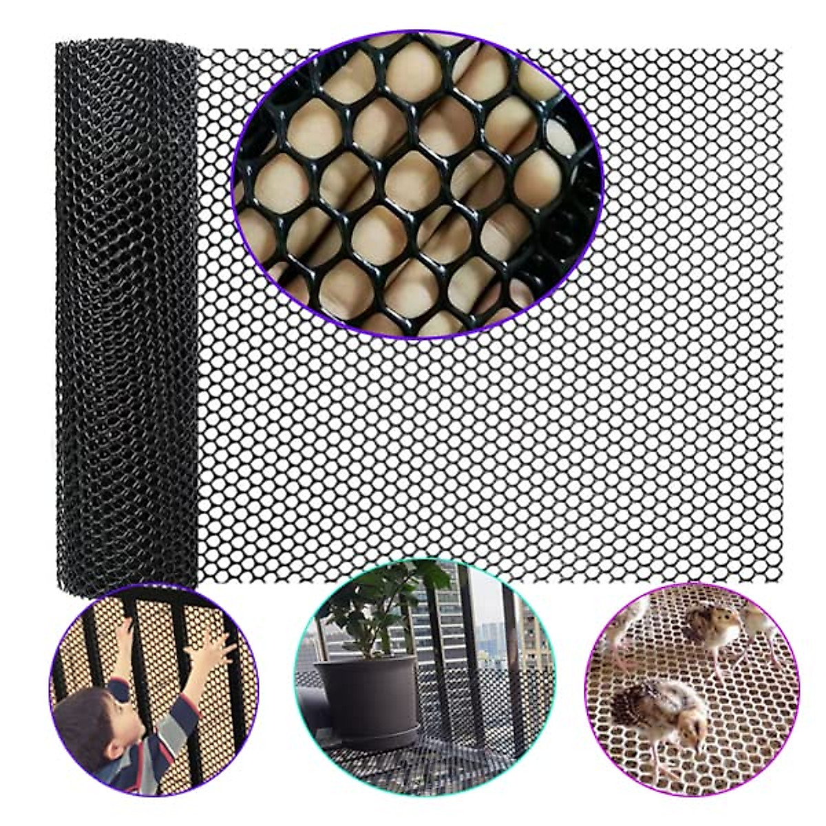 TORIS Plastic Chicken Wire Mesh Hexagonal Plastic Poultry Netting Extruded Plastic Chicken Wire Fence PVC Coated Plastic Poultry Netting (0.4m*4m=1.3ftX13.1ft, Black)