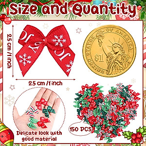 Syhood 150 Pcs Christmas Mini Bow Tiny Twist Tie Bow Handmade Craft Ribbon Bow Hair Small Bow Holiday Bow Craft Supply for DIY Sewing Party Decor (Red and Green,Patterned)