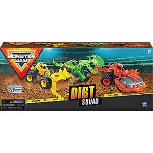 Monster Jam, Official Dirt Squad 3-Pack of Monster Trucks with Moving Parts, 1:64 Scale Die-Cast Vehicles, Kids Toys for Boys Aged 3 and Up