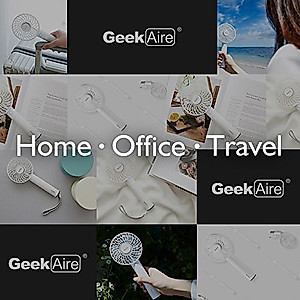Geek Aire 2600mA Power Bank Fan, Rechargeable Mini Personal Handheld Fan, Lithium-ion Battery, Charging Dock, 5 Speed Settings, Cordless, for Household Office Traveling Outdoor, Charcoal Black