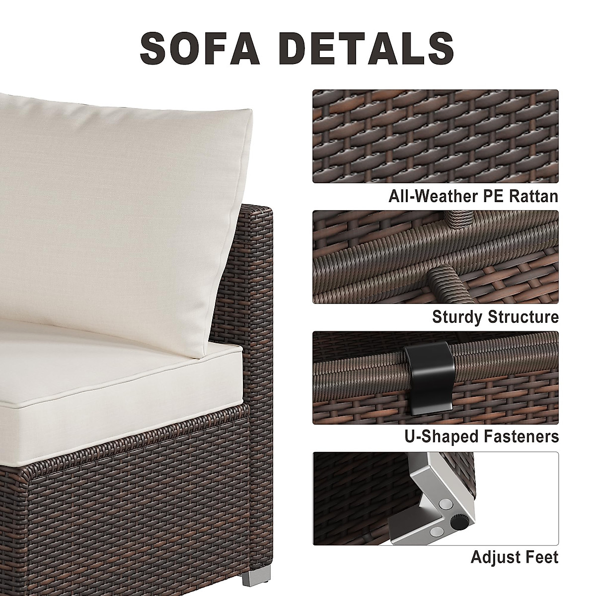 IDEALHOUSE 8 Pieces Outdoor Patio Furniture Set with Storage, 4 Inch Cushions Outdoor Wicker Rattan Patio Furniture Sectional Set with Glass Table and Hidden Storage Box, Brown