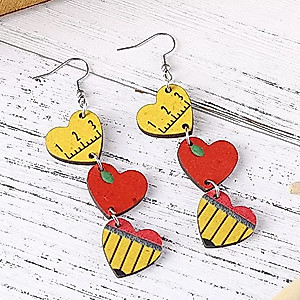 Azusa Sun Wooden Love String Earrings for Students Pencil Apple Ruler Back-to-school Earrings Creative Teachers' Day Gifts for Women Teacher
