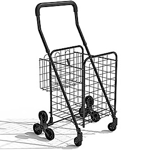 Kiffler Grocery Shopping Cart with 360° Rolling Swivel Wheels Stair Climber Utility Cart Easily Collapsible Cart with Tri-Wheels, 66lb Extended Foam Cover, Trolley for Stair, Laundry, Travel, Book