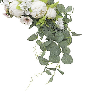 HiiARug Artificial Peony Flower Swag, 31 Inch Decorative Swag with Peonies Hydrangeas Eucalyptus Leaves for Home Room Garden Lintel Wedding Arch Party Decor (White, 31")