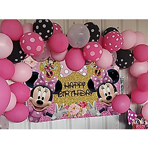 Pink Backdrop and Tablecloth for Girls Birthday Party Decorations Cartoon Birthday Party Photography Background Banner with Table Cover for Girls Party Supplies 5x3FT