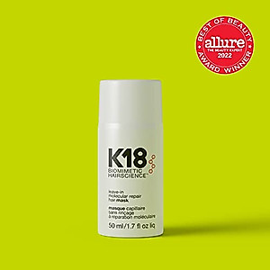 K18 Leave-In Molecular Repair Hair Mask Treatment to Repair Damaged Hair - 4 Minutes to Reverse Damage from Bleach, Color, Chemical Services, 50 ml