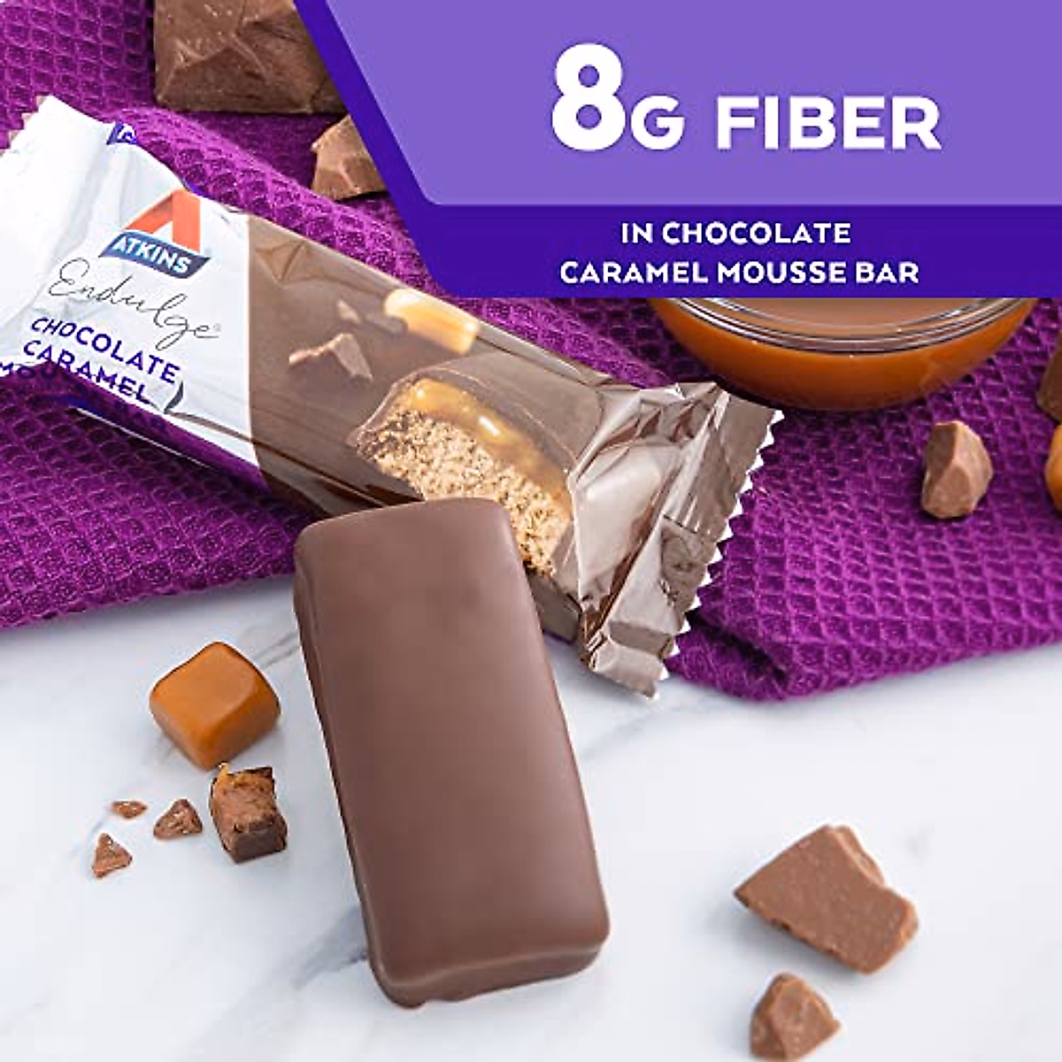 Atkins Endulge Chocolate Caramel Mousse Bar, Dessert Favorite, 1g Sugar, High in Fiber, 5 Count