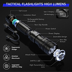 MOKURA Rechargeable Led Flashlight High Lumens with Headlamp, 90000 Lumen USB C Flashlights Emergency, Waterproof Bright Zoomable Flash Light Powerful for Home Camping Hiking Fishing