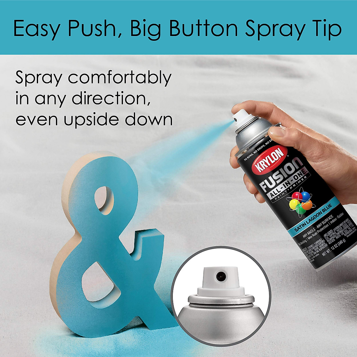 Krylon K02741007 Fusion All-In-One Spray Paint for Indoor/Outdoor Use, Satin Lagoon Blue, 12 Ounce (Pack of 3)