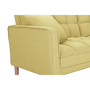 KoiHome Futon Sleeper Sofa Adjustable Back and Two Pillows, Modern Chaise with Conical Solid Wood Legs, Contemporary Home Furniture for Living, Bedroom,Office,Waiting Room, Polyester, Yellow