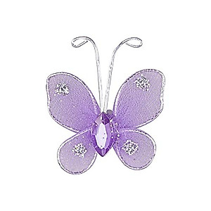 Artibetter 50PCS Wired Mesh Butterfly Glitter Gem Butterfly Craft Decor(Lavender)