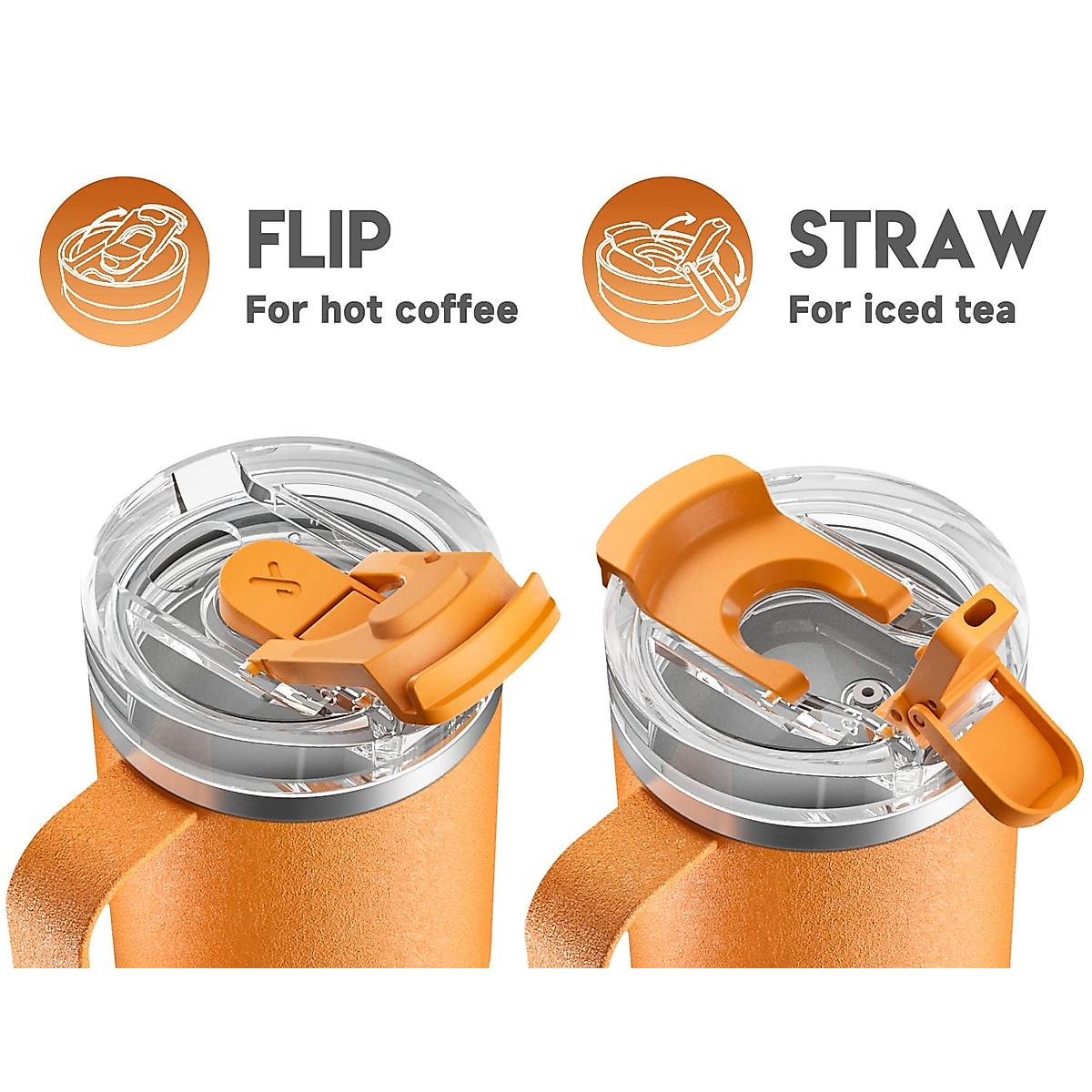 Meoky 14oz Insulated Coffee Mug with Lid and Handle, 100% Leak Proof Stainless Steel Coffee Cup with Tritan Lid, Double Wall Vacuum Coffee Tumbler with Handle (Peach)