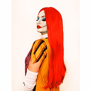 ALLAURA Red Wig Sally Nightmare Before Christmas Cosplay, Realistic Bright Red Long Wig for Women Men Anime Wigs — Compatible with Sally Nightmare Before Christmas Wig