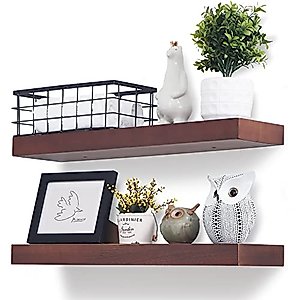 Floating Shelves, 2 Pack 24" Long Thick Handmade Rustic Floating Wall Shelves, Natural Wood Large Heavy Duty Floating Shelves for Bathroom Bedroom Kitchen Living Room, Dark Walnut