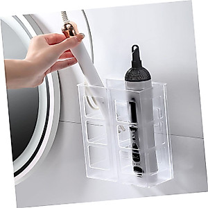 PRETYZOOM 2pcs Curling Iron Storage Box Hair Dryer Holder Wall Mounted Hairdryer Holder for Bathroom Locker Organizer Shelf Curling Steamer Brush Holder No Punching Plastic White