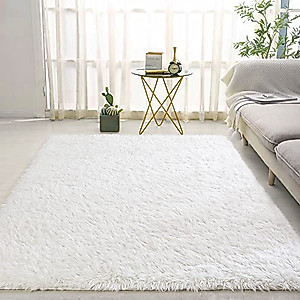 ROYALAY White Fluffy Faux Fur Area Rug 5x8 for Living Room, Ultra Soft & Fluffy Faux Sheepskin Rug Floor Mat for Kids Room, Bedroom, Luxury Plush & Fuzzy Beside Carpet