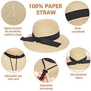 Beach Hats for Women, Sun Hats for Women Straw Hat, UPF 50+ UV Protection Summer Hat, Floppy Wide Brim Hats for Women Foldable