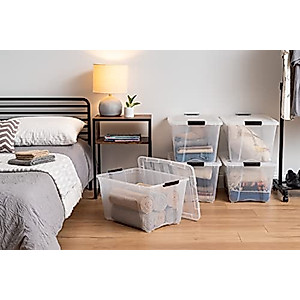IRIS USA 53 Qt. Plastic Storage Container Bin with Secure Lid and Latching Buckles, 6 pack - Clear, Durable Stackable Nestable Organizing Tote Tub Box Sports General Organization Garage Large