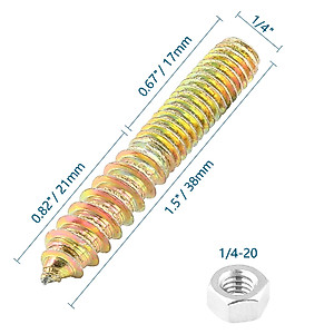 Waziaqoc 8 PCS Hanger Bolts 1/4 x 1-1/2 Inch Double Headed Bolt Self-Tapping Bolts Wood Joint Screw for Furniture
