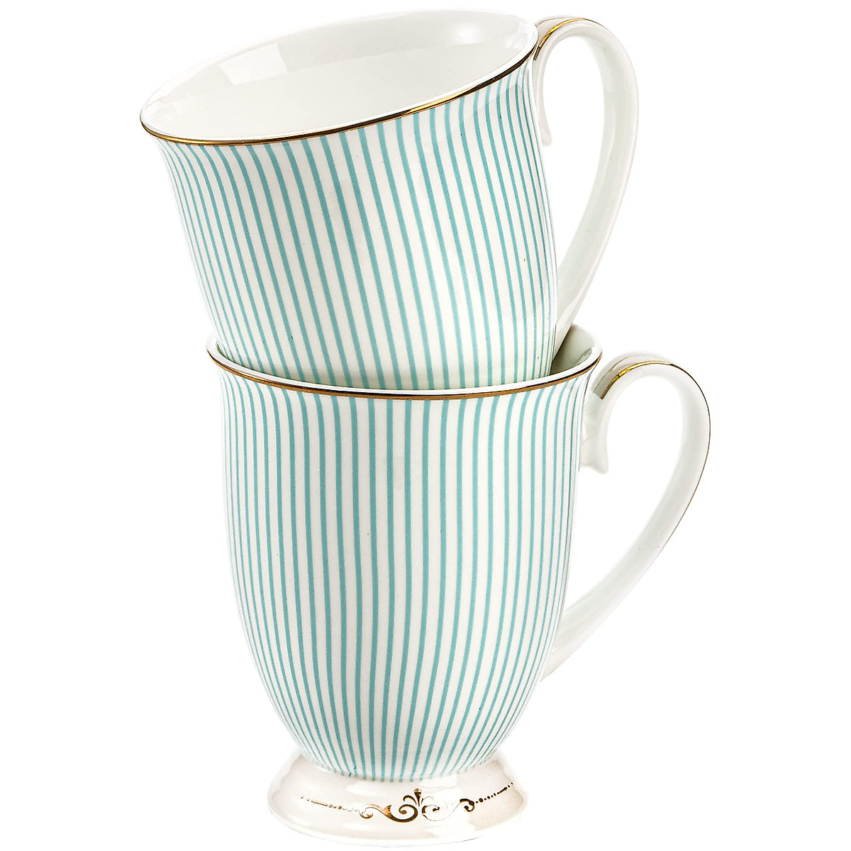 Dicunoy 2 Pack Bone China Mugs, 11oz Fine China Coffee Tea Cups with Gold Trim, Thin Vintage Cup with Pedestal for Valentine's Day, Mother's Day, Birthday, Anniversary, Christmas Gift