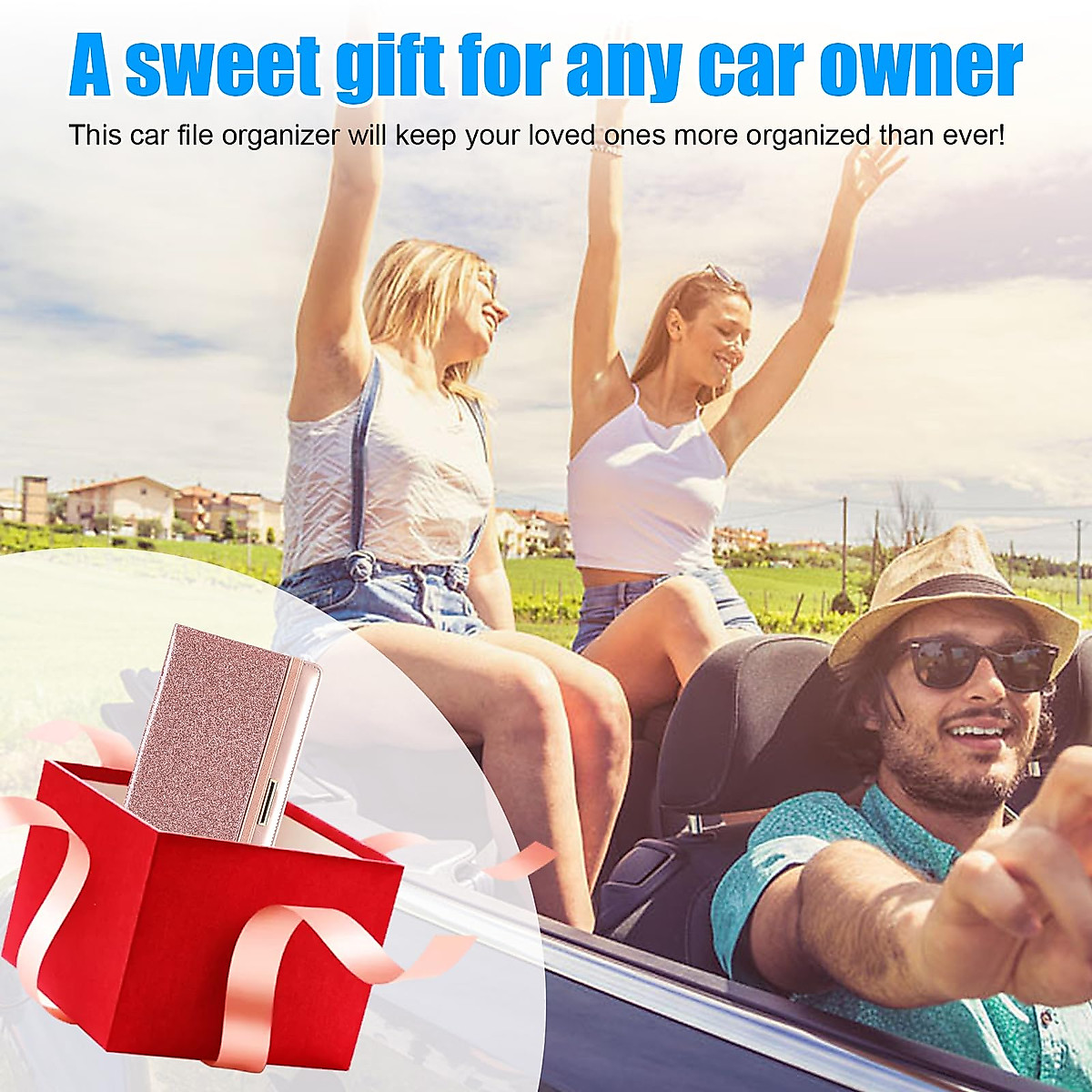 Kewucn Car Registration and Insurance Holder, Leather Vehicle License Document Glove Box Compartment Organizer, Key Information Cards, Driver License (Rose Gold)