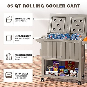 Greesum 85 Quart Rolling Ice Chest Cooler Cart Outdoor Bar Drink Insulated Mobile Storage Cabinet