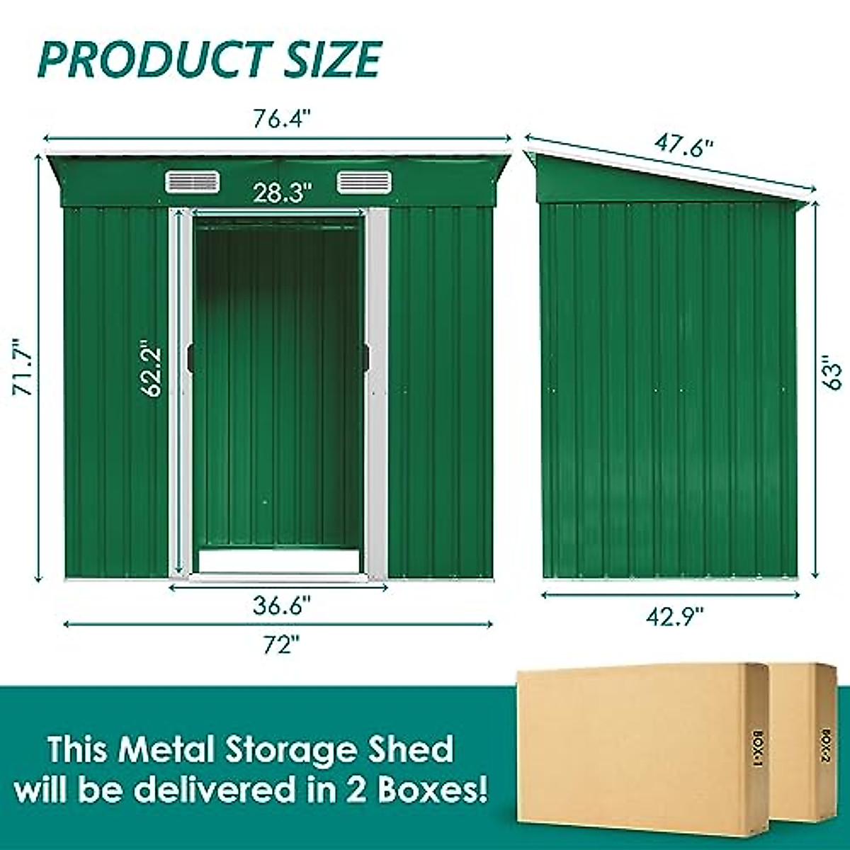 Clevich 6 ×3.5 FT Outdoor Storage Shed, Metal Garden Tool Shed, Outside Sheds w/Sliding Door & Vents, Waterproof Storage Cabinet, Backyard Patio Lawn, for Bike, Pet Room, Utility Room(Dark Green)