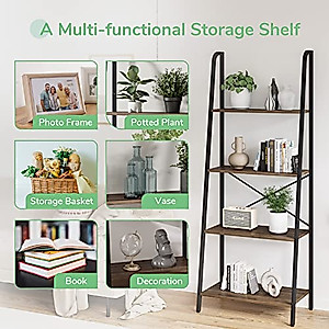 Novilla Bookshelf, 4-Tier Bookcase, Freestanding Storage Ladder Shelves for Home/Office/Living Room/Balcony/Bedroom, Walnut