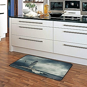 MOYYO Kitchen Mat Lighthouse On The Sea Kitchen Rug Mat Anti-Fatigue Comfort Floor Mat Non Slip Oil Stain Resistant Easy to Clean Kitchen Rug Bath Rug Carpet for Indoor Outdoor Doormat
