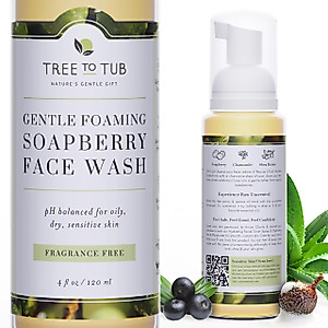 Tree to Tub Sensitive Skin Face Wash for Dry Skin - Fragrance Free Gentle Face Cleanser for Women & Men, Unscented Hydrating Foaming Facial Cleanser, Daily Face Soap w/All Natural Organic Aloe Vera