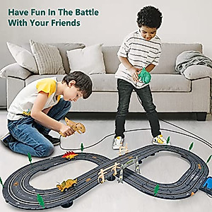 Electric Slot Car Race Track Sets for Boys Age 8-12, Including 2 Dinosaur Cars 2 Hand Controllers, Electric Dinosaur Racing Tracks for Kids, Gift Toys for Children Over 8 Years Old