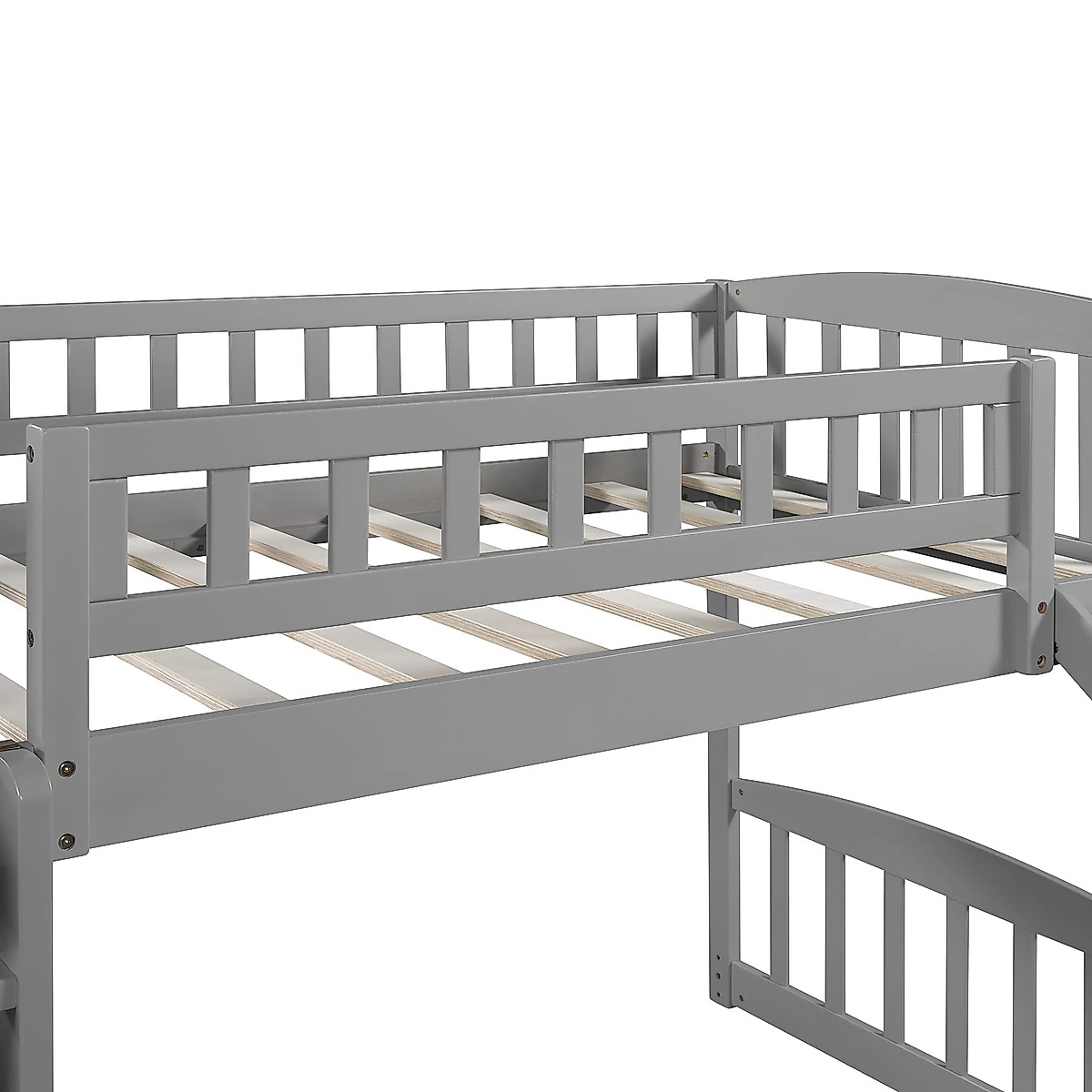 Harper & Bright Designs Twin Size Loft Bed with Slide and Stairway, Wooden Low Loft Bed with Storage for Kids Girls Boys (Gray)