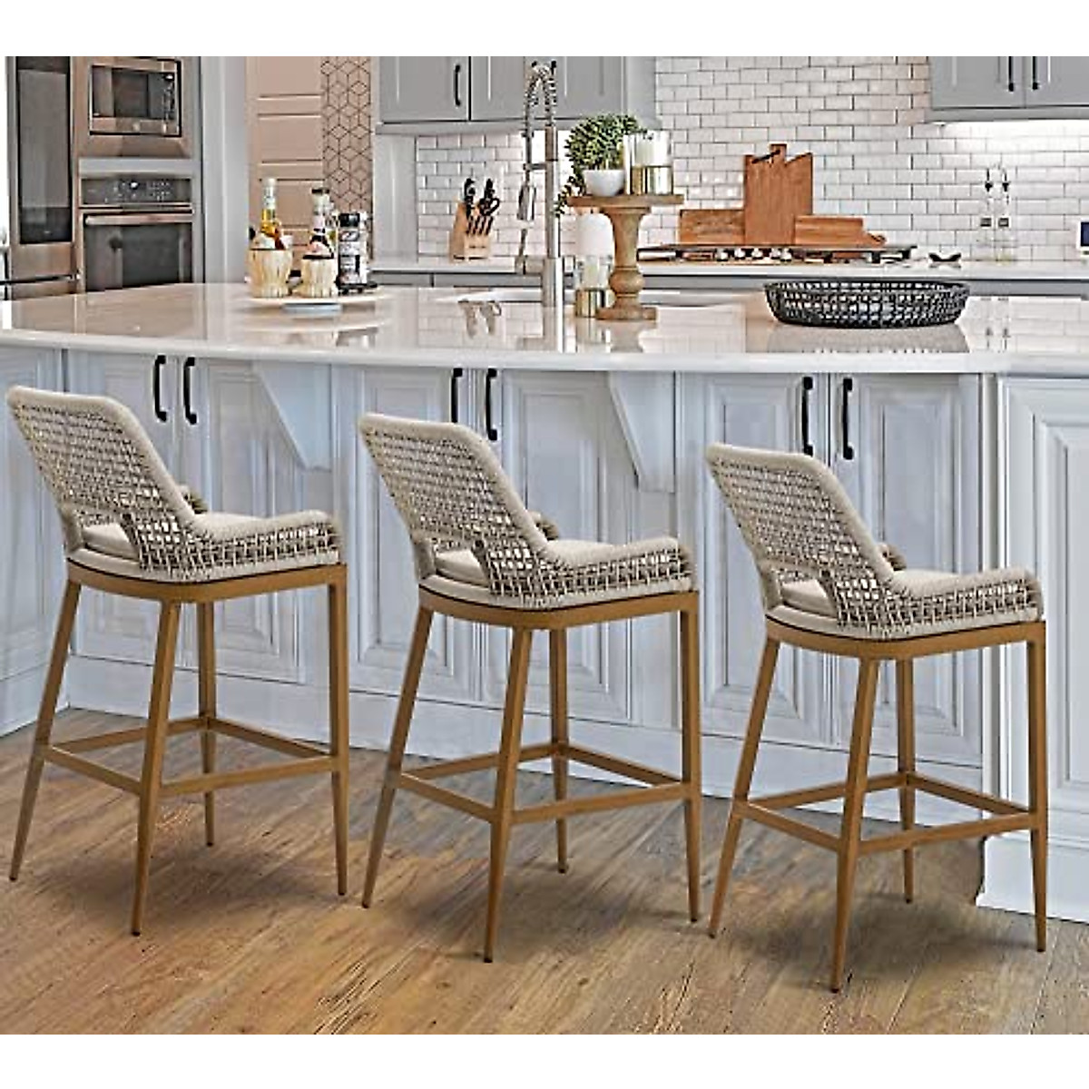 US Furnishing Indoor & Outdoor Weatherproof Bar Stools, Bar Stool 25' Counter Height Indoor & Outdoor Waterproof Hand-Crafted Stool, Gray.brown, (7890-cc)
