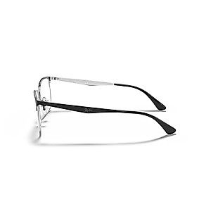 Ray-Ban RX6421 Square Prescription Eyeglass Frames, Matte Black On Silver/Demo Lens, 54 mm