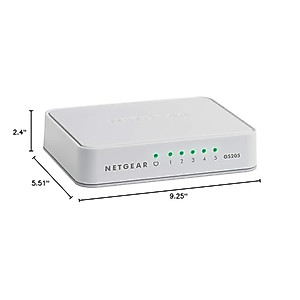 Netgear GS205-100PAS NETGEAR 5-Port Gigabit Ethernet Unmanaged Switch, Desktop, 10/100/1000Mbps (GS205)
