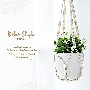 Mkono 3 Pack Macrame Plant Hangers Indoor Different Size Hanging Planter Basket Flower Pot Holder with Beads No Tassels 35"/29"/23", Medium, Ivory