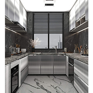 BAYYA Silver Contact Paper【Thicken】Stainless Steel Metallic Look Kitchen Backsplash Wallpaper Peel Stick Oil Proof Waterproof Sticker for Dishwasher Fridge Self Adhsesive Removable Wall Sticks