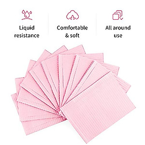 Annhua Dental Bib Polyback Towel Waterproof Patient Bibs Measuring Paper Napkins for Dental Clinic, Tattoo Piercing, Feeding, Soft and Fluid Resistant - 13'' x 18" - Pink (125)