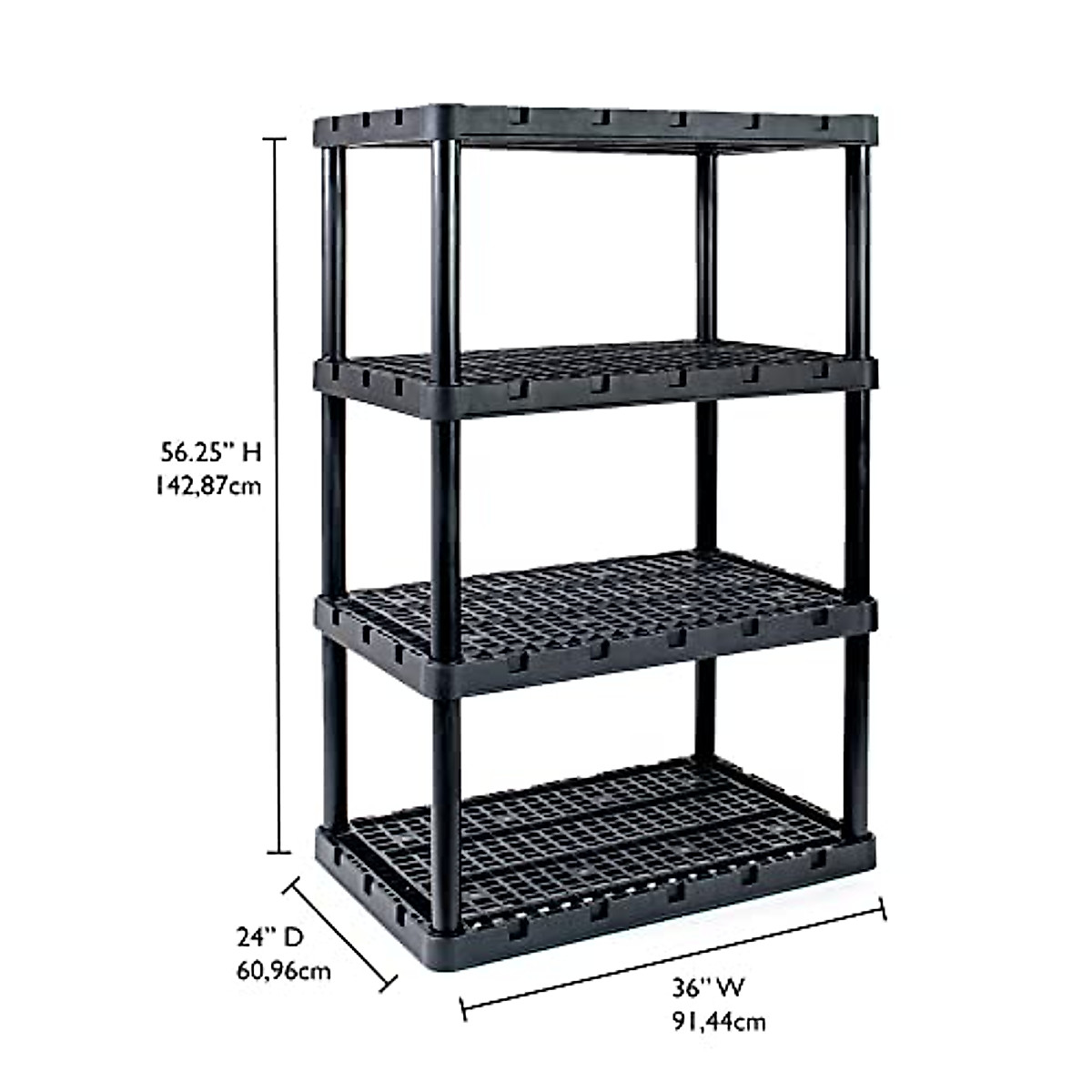 Gracious Living 4 Shelf Knect-A-Shelf Ventilated Light Duty Storage Unit Organizer System for Home, Garage, Basement, and Laundry, Black