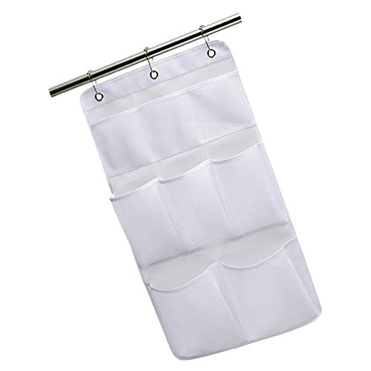 TOPBATHY Large Mesh Shower Caddy Quick Dry Hanging Bath Organizer with 4 Pockets,Hang on Shower Curtain Rod/Liner Hooks/Door for Bathroom Accessories,Space Saving