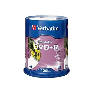 Verbatim DVD+R 4.7GB 16X White Inkjet Printable - 100pk Spindle