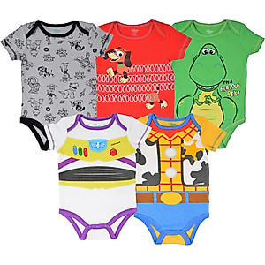 Disney Pixar Toy Story Woody Buzz Lightyear Slinky Dog Newborn Baby Boys 5 Pack Bodysuits 3-6 Months
