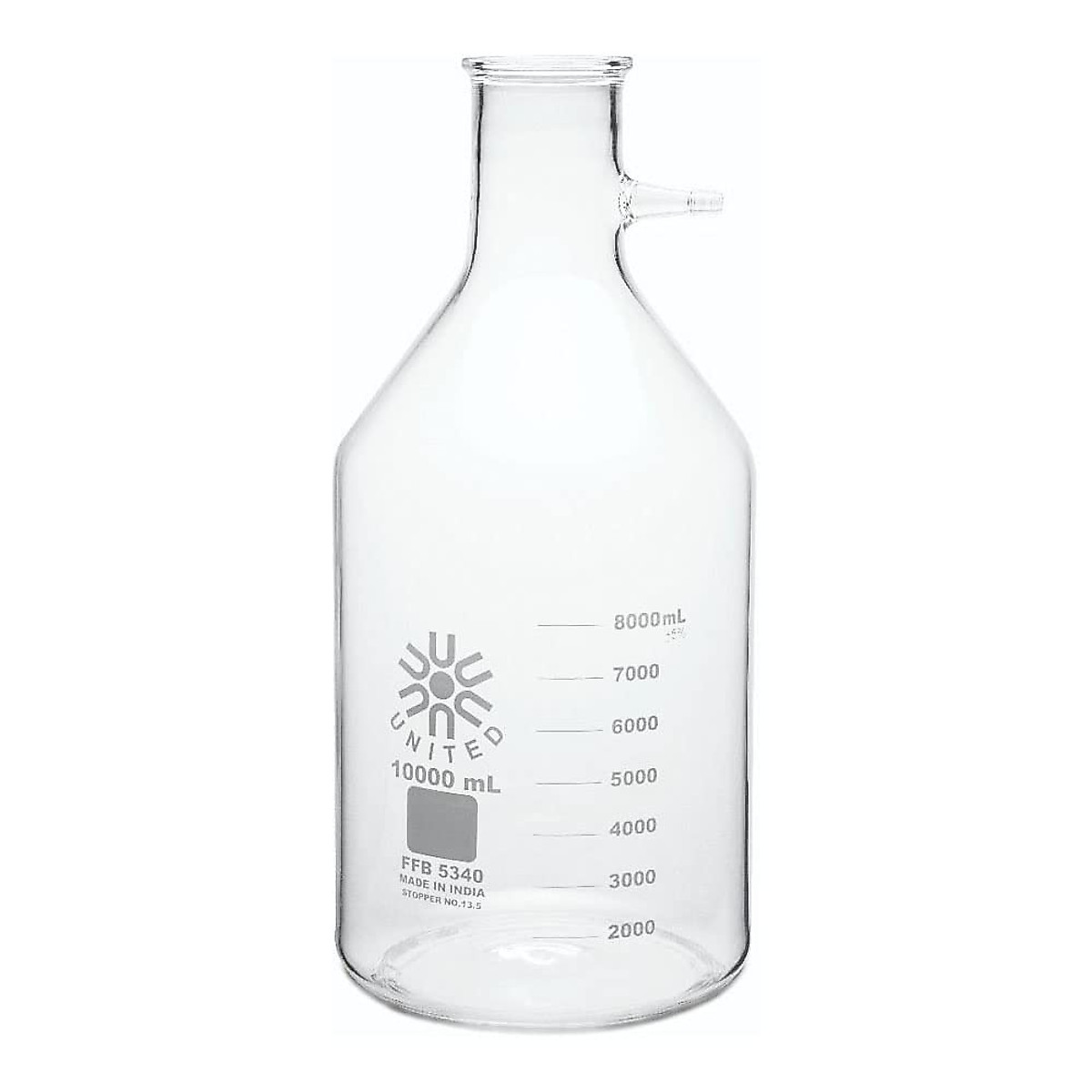 United Scientific Supplies FFB5340-10000 Borosilicate Glass Filtering Bottle/Flask, 10000 ml Capacity