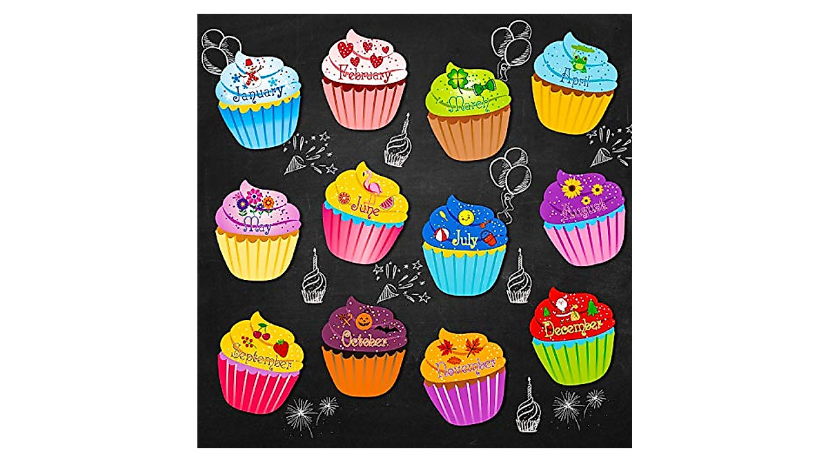 Birthday Cupcakes Classroom Decor - Reusable Bulletin Board Cutouts